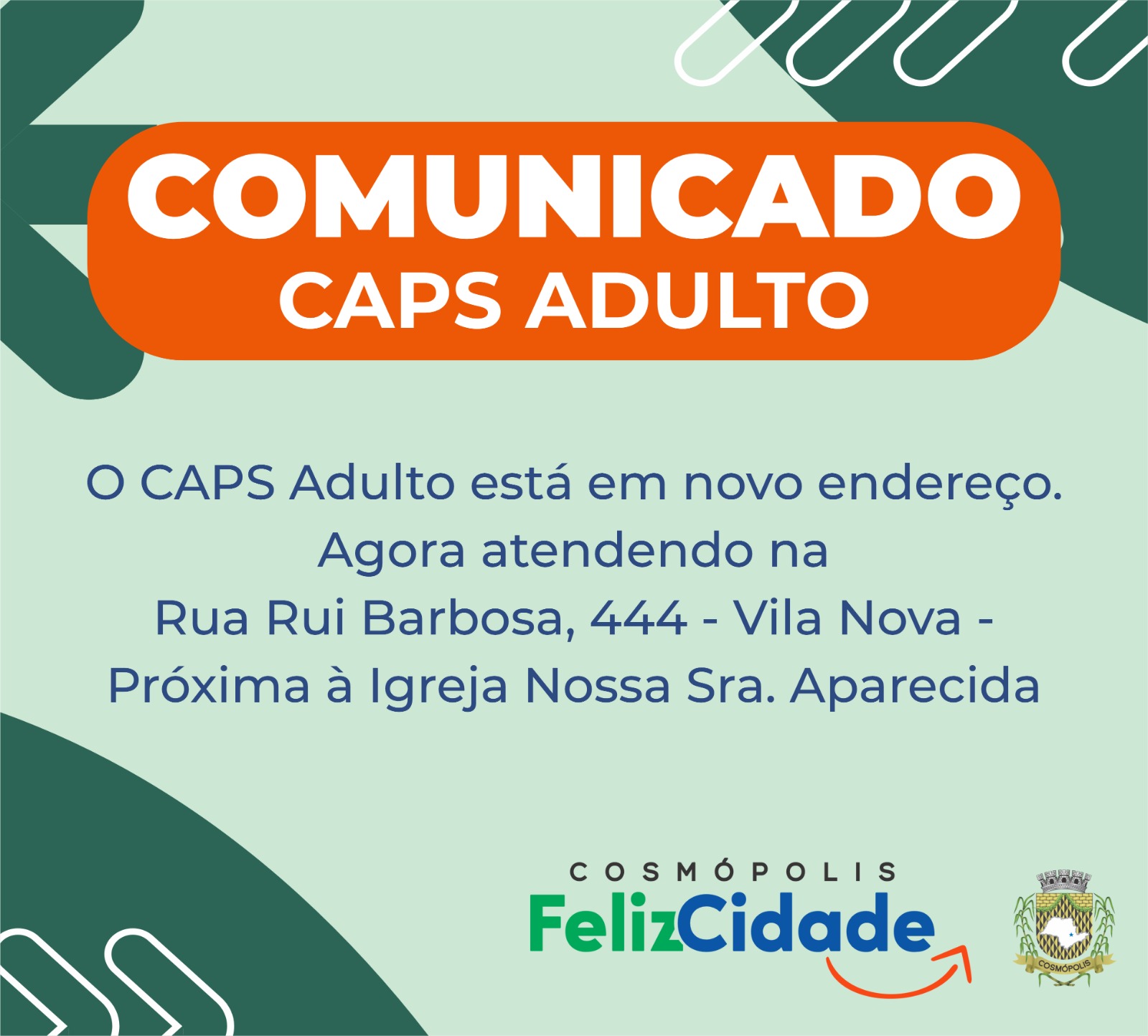 Atenção usuários do Centros de Atenção Psicossocial Adulto (CAPS ...