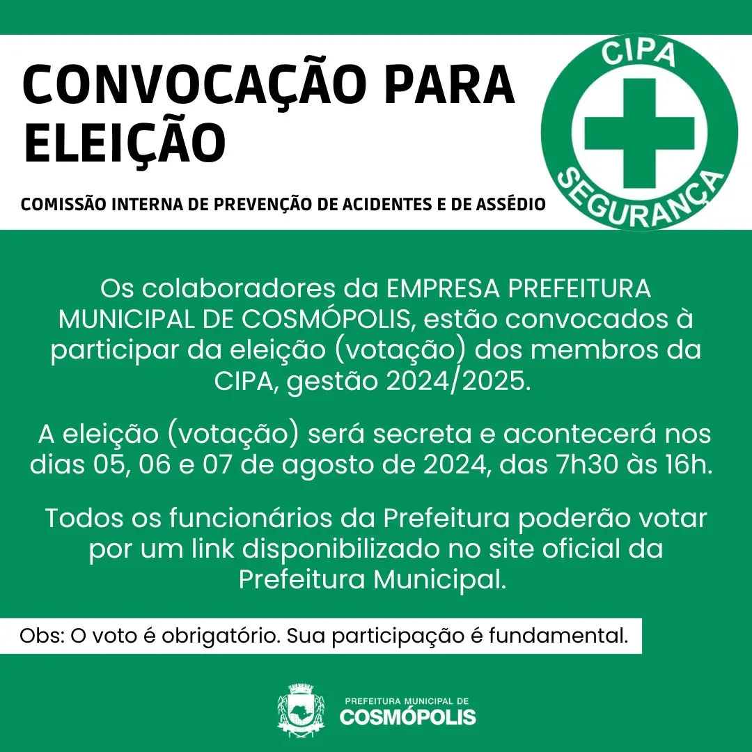 CONVOCAÇÃO PARA AS ELEIÇÕES DA CIPA 2024/2025 – Prefeitura Municipal de ...